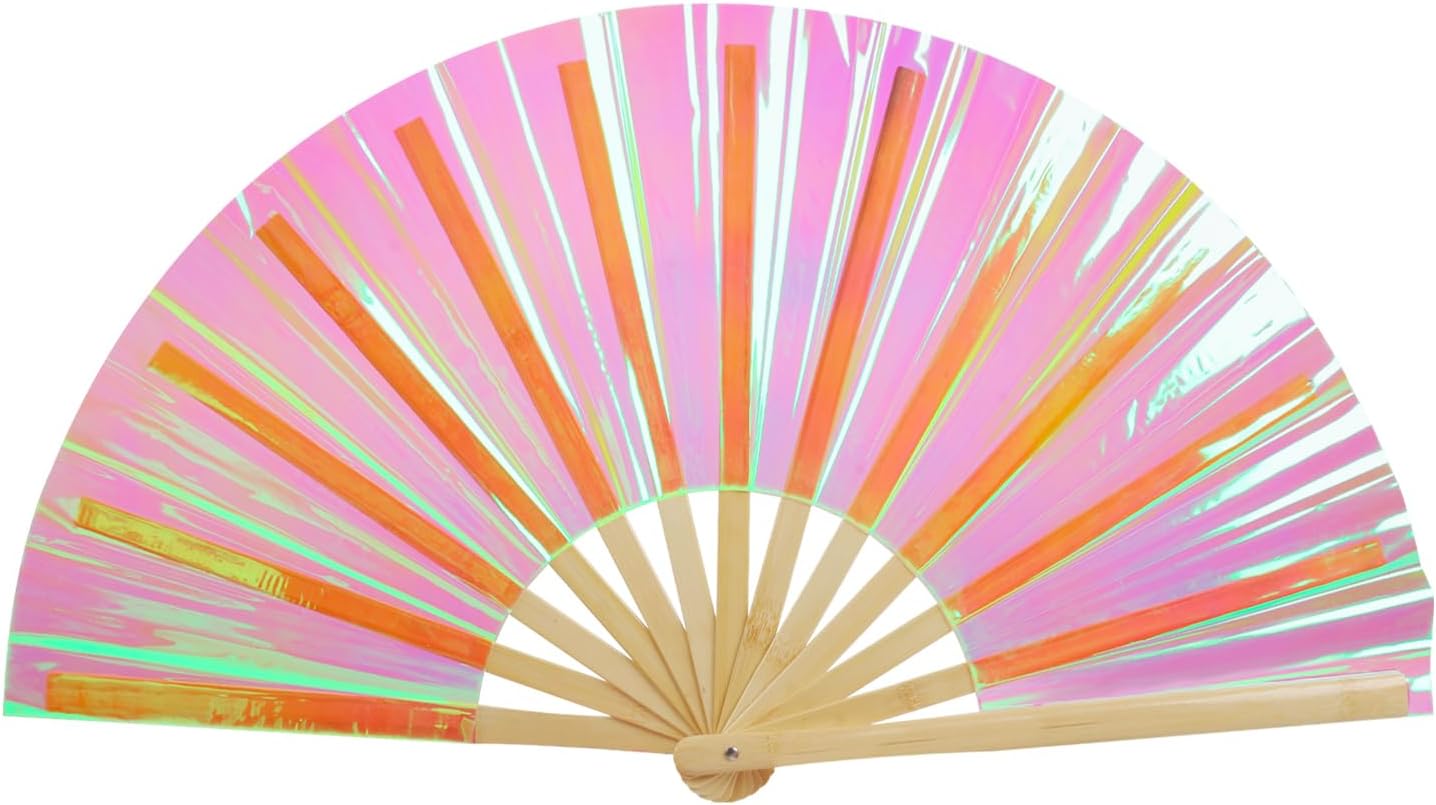 Amazon.com: Tkocisa Large Holographic Folding Hand Fan for Line Dance ...