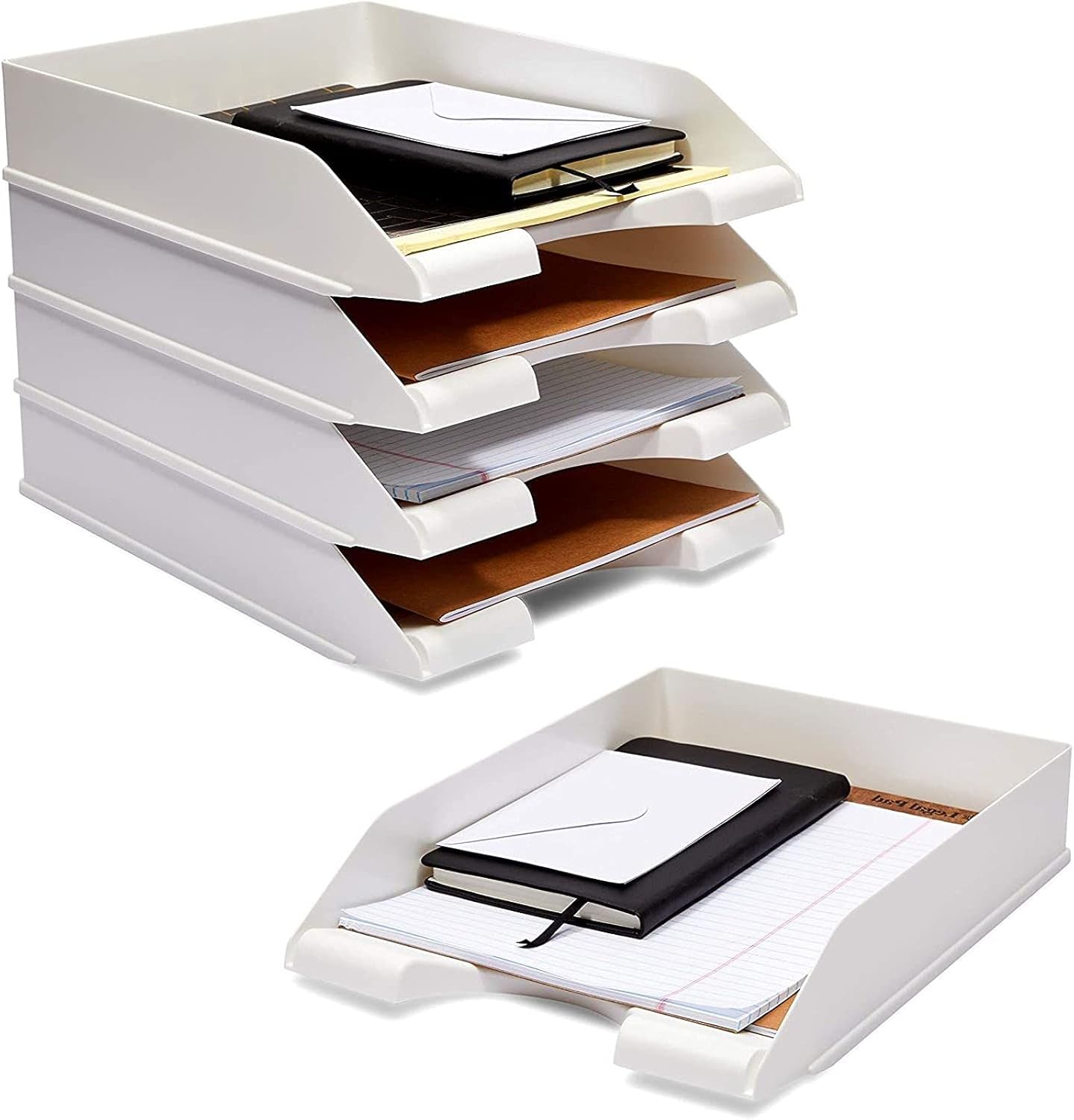 Amazon.com: Stackable Paper Trays White Office Desk Organizers (10 x 13 ...