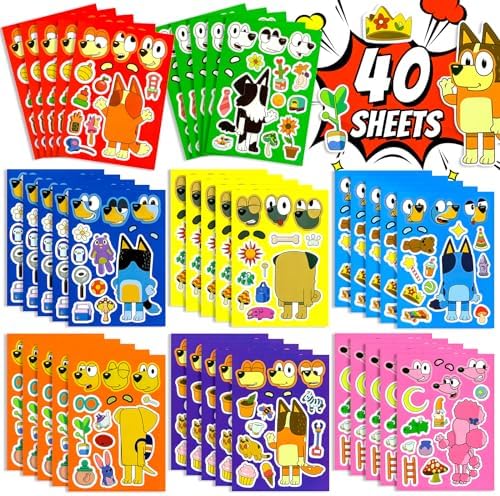 Amazon.com: 40 PCS Blue y Dog Make a Face Stickers, Make Your Own ...