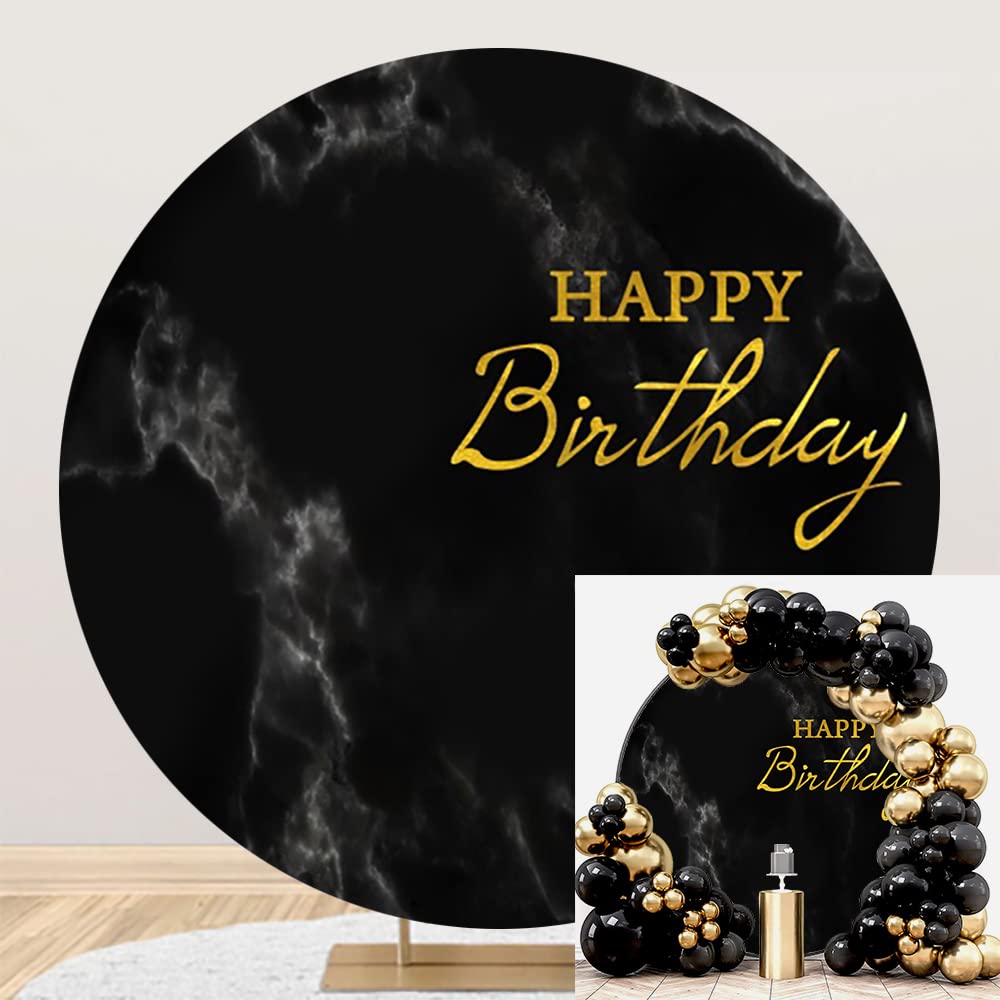 Amazon.com : OERJU Marble Birthday Round Backdrop Cover Abstract Black ...