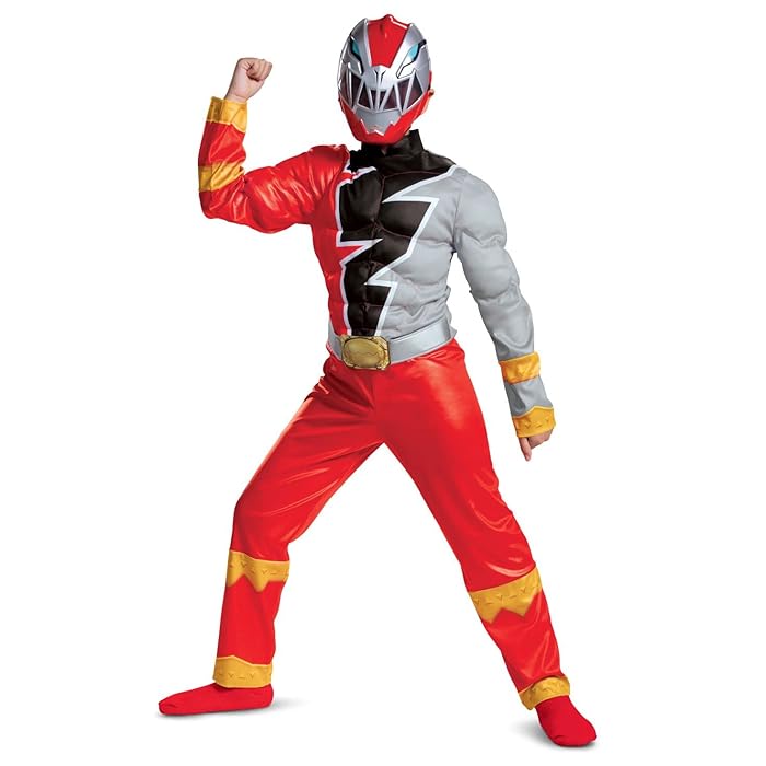 Buy Red Ranger Muscle Costume for Kids, Official Power Rangers Dino ...