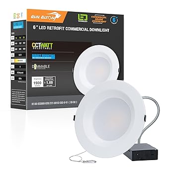6 Inch Recessed LED Commercial Downlight with J-Box, Wattage Adjustable ...