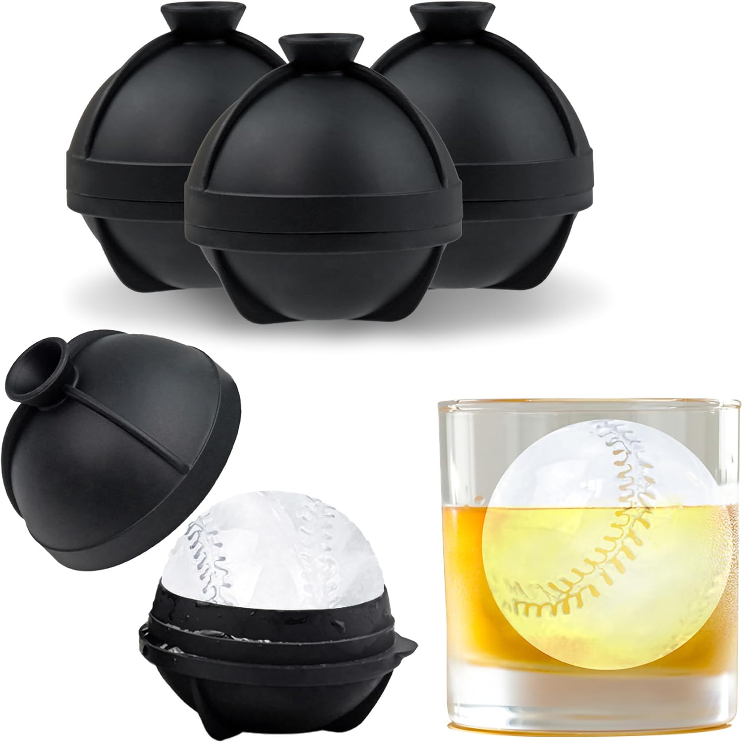 Amazon.com: Bangp Baseball Ice Cube Molds Set of 4,Whiskey Round Ice ...