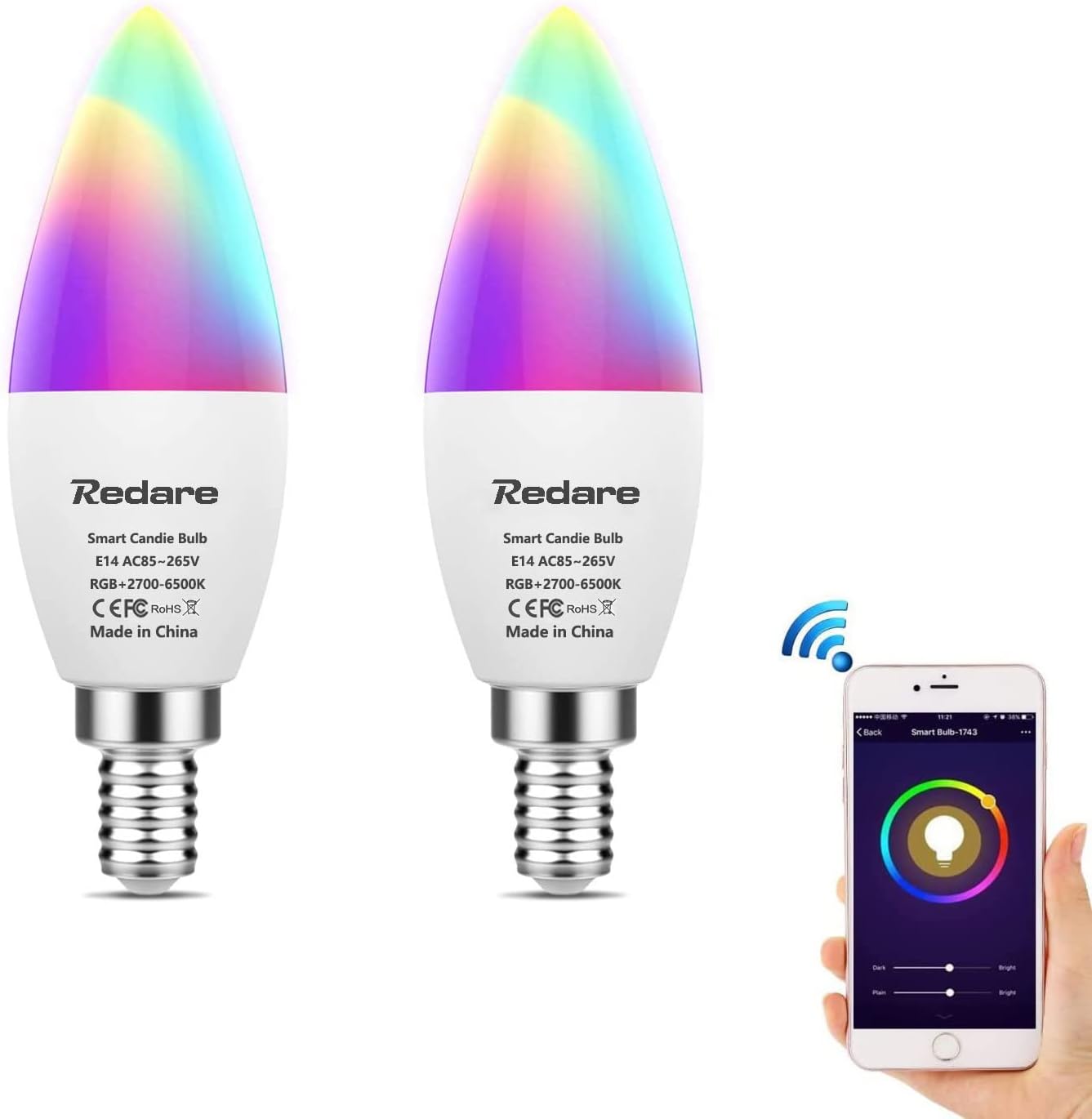 Redare Alexa E14 Smart Candle Bulbs,لمبة ذكية,C37 Dimmable WiFi Smart ...