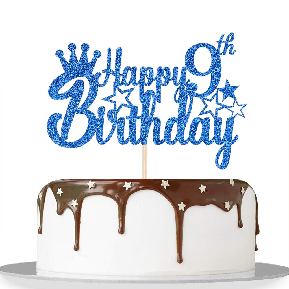 Buy Blue Glitter Happy 9th Birthday Cake Topper for Kids 9th Birthday ...