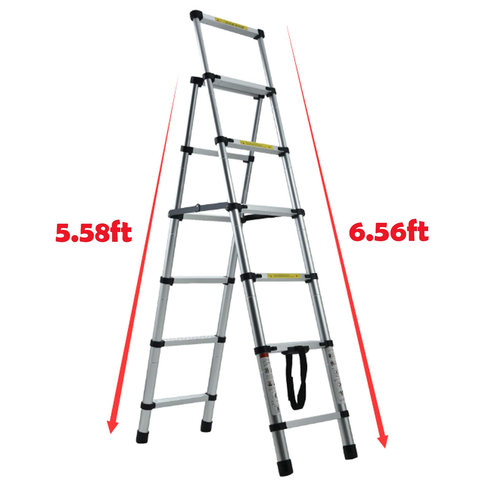 5+6 Step Ladder Aluminum 5.34FT Telescoping Ladder Lightweight Portable ...