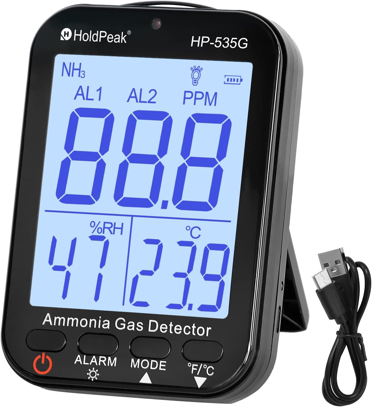 Ammonia Gas Detector Portable NH3 Concentration Tester 0-100PPM with 0 ...