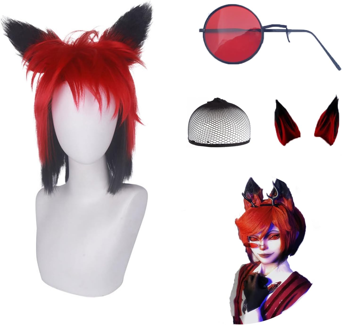 Amazon.com: Yutniverse Black and Red Wig Detachable 17inch Short ...