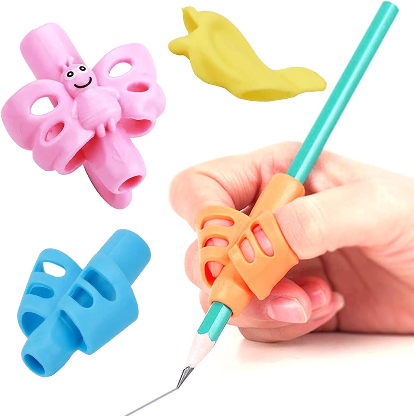 Toddler Pencils Ages 2-4 4 X Pencil Grips For Kids Handwriting Silicone ...