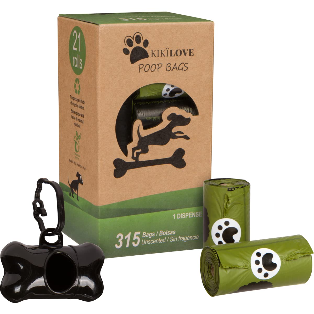 KIKÏLOVE 100% Compostable Biodegradable Dog Poop Bags | Disposable ...