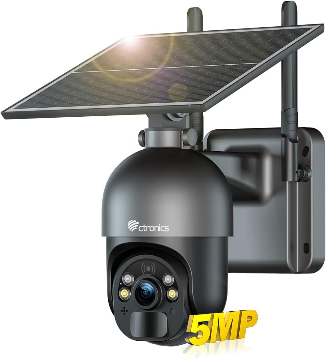 ctronics 5MP Solar Security Camera Outdoor Wireless, 6W Solar Panel ...