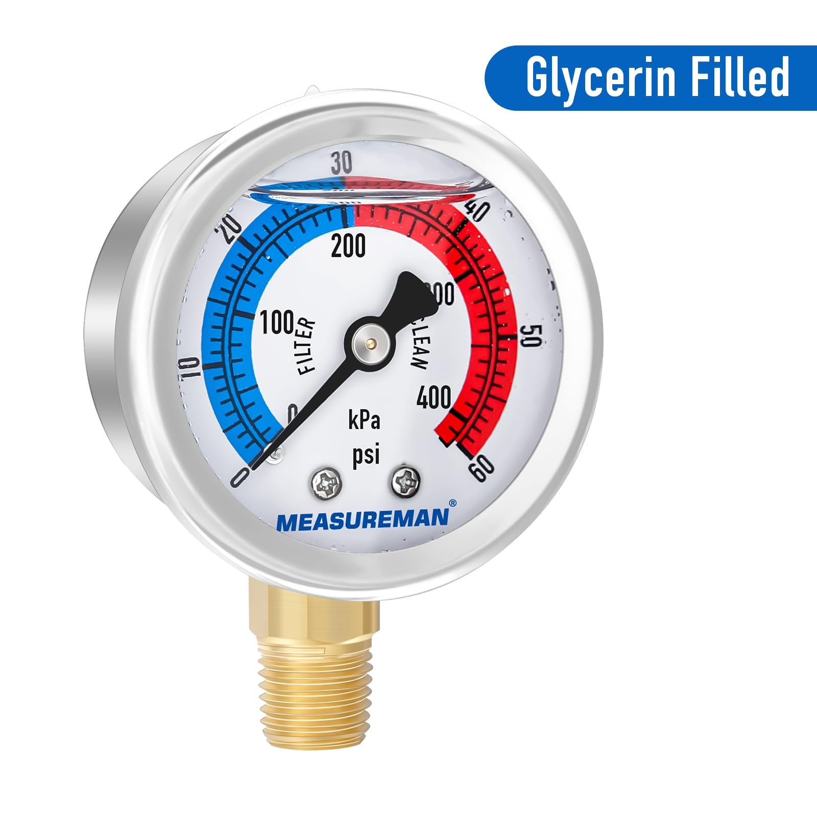 Snapklik.com : 2" Dial Size, Glycerin Filled Pool Filter Pressure Gauge ...