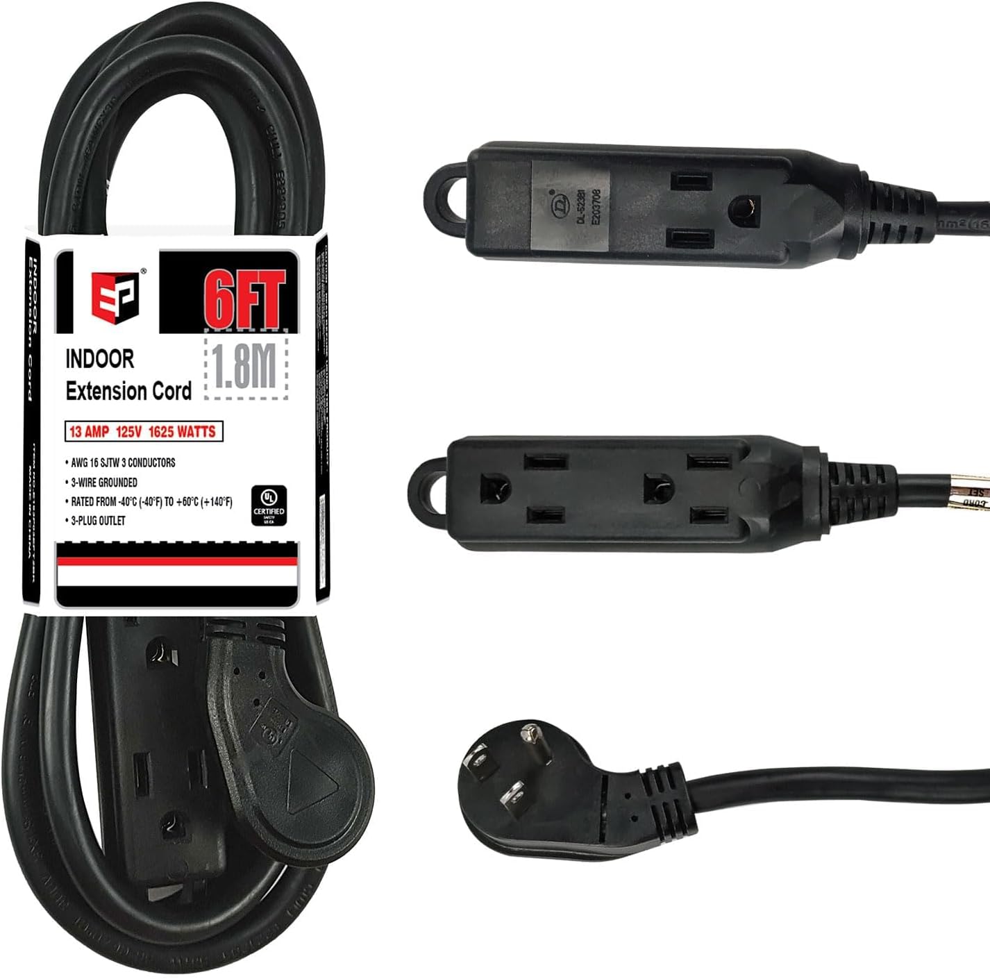 Amazon.com: 3 Prong Power Extension Cord with Multiple Outlets 6 FT, 16 ...