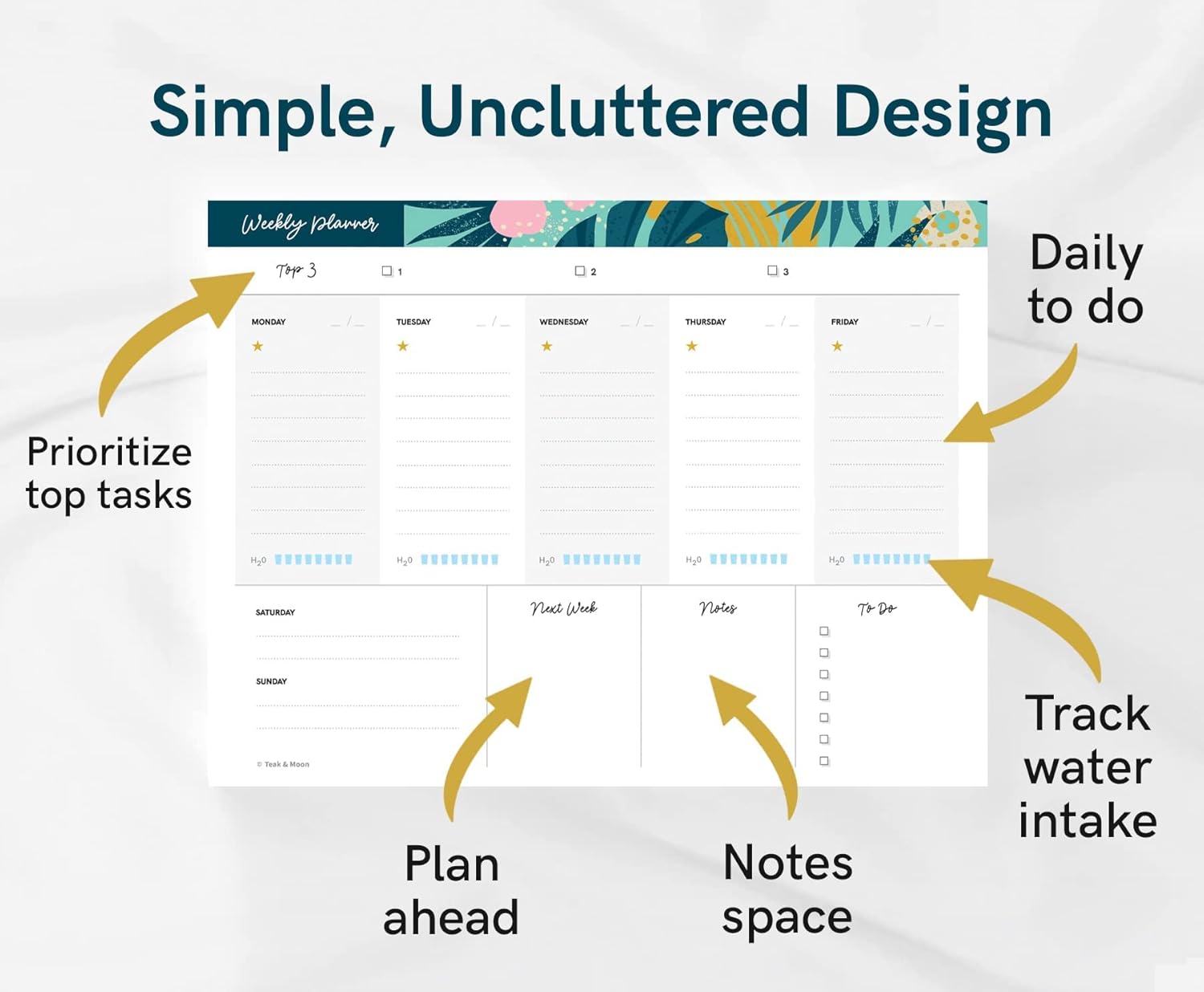 Teak & Moon Weekly To Do List Pad, Tree Ring Weekly Planner Notepad, 11 ...