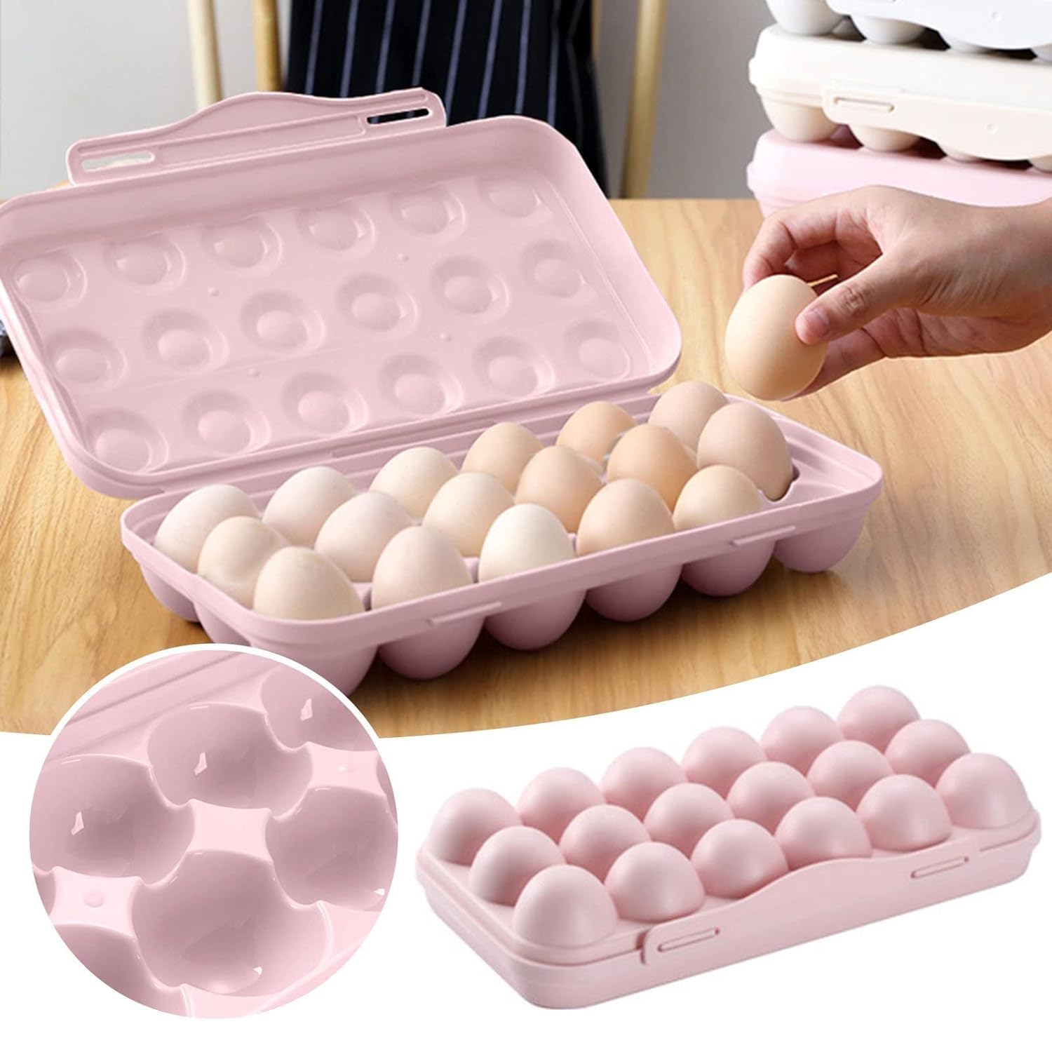 ULTRINA 18 Grids Egg Tray Holder Egg Storage Box Crisper Stackable ...