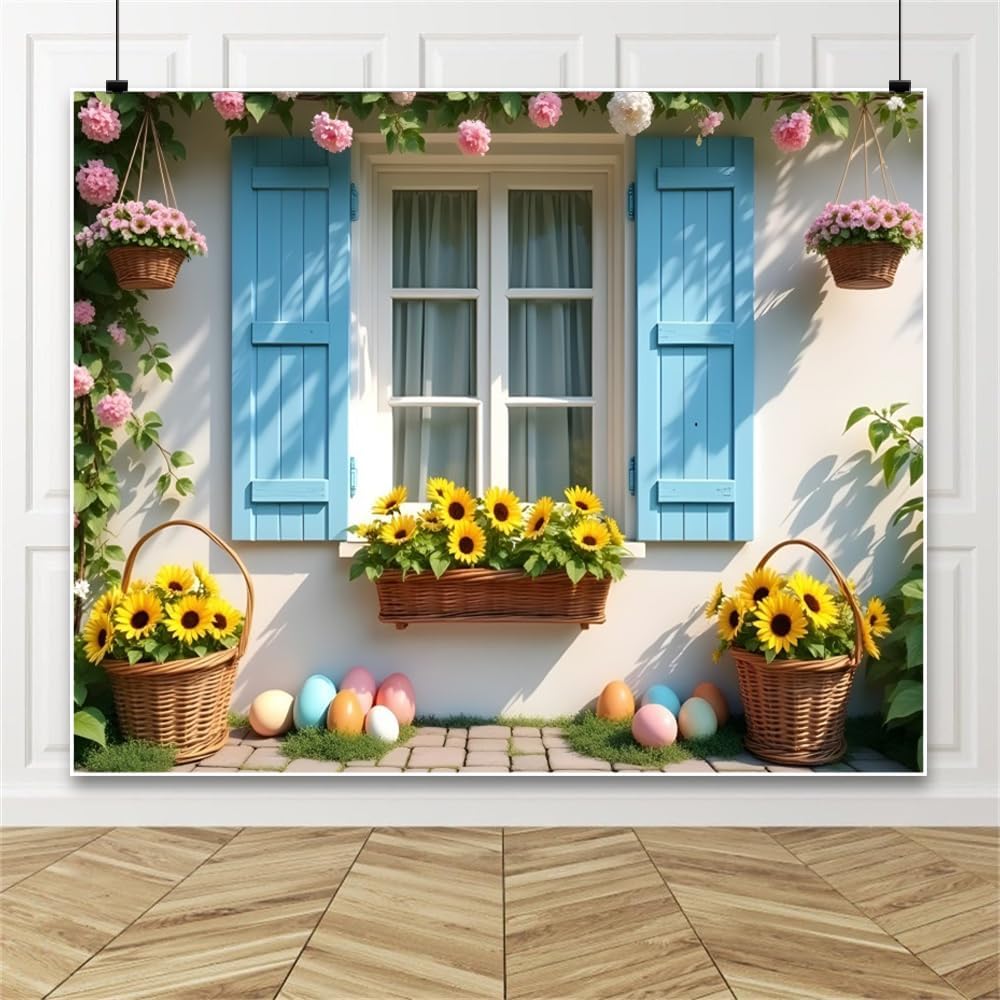 Amazon.com : Spring Easter Backdrop 10x8ft Spring Flowers Blue Window ...