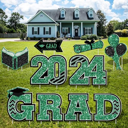 Amazon.com : 15Pcs Congratulations Yard Sign Green Black Graduation ...