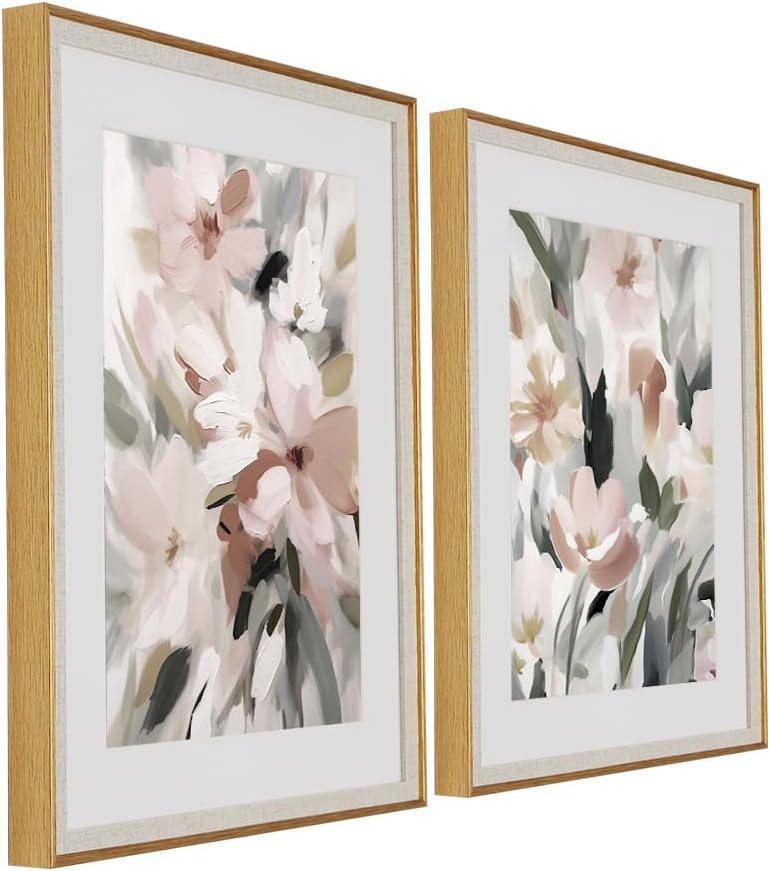 Amazon.com: Framed Floral Wall Art Set of 2 – Soft Pink and Cream ...