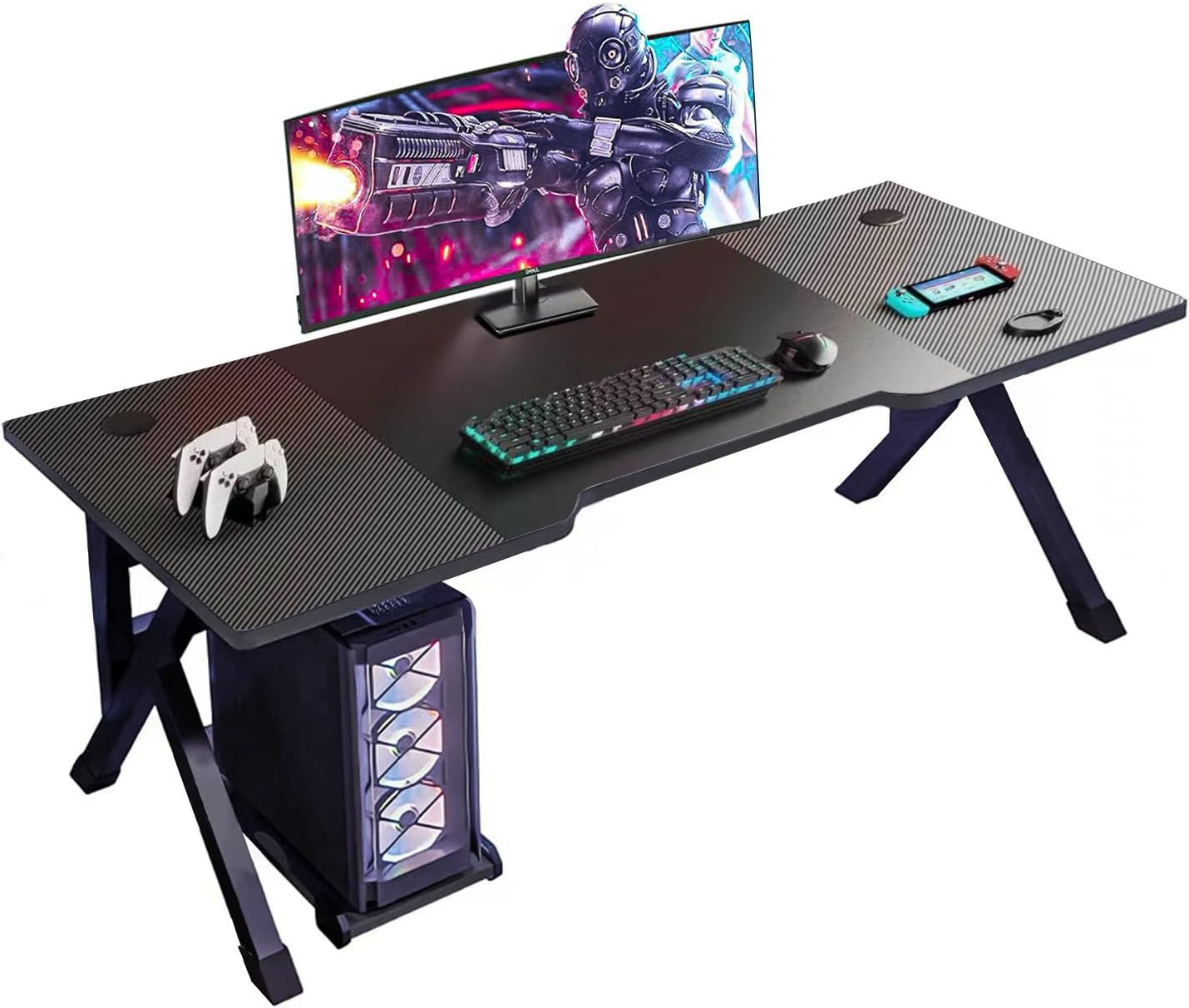 Large Gaming Desk, Black PC Computer Desk, Ergonomic Home Office Desk ...