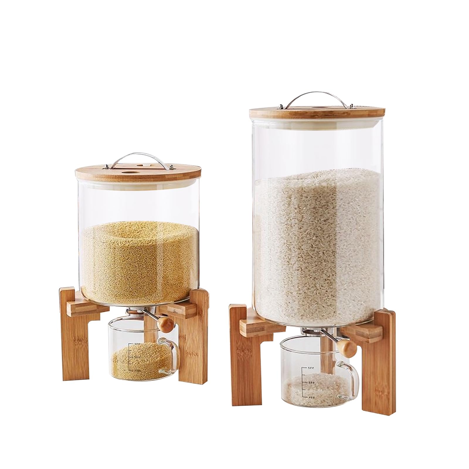 LOVEJO Rice Dispenser Airtight Glass Container with Bamboo Lid, Large ...