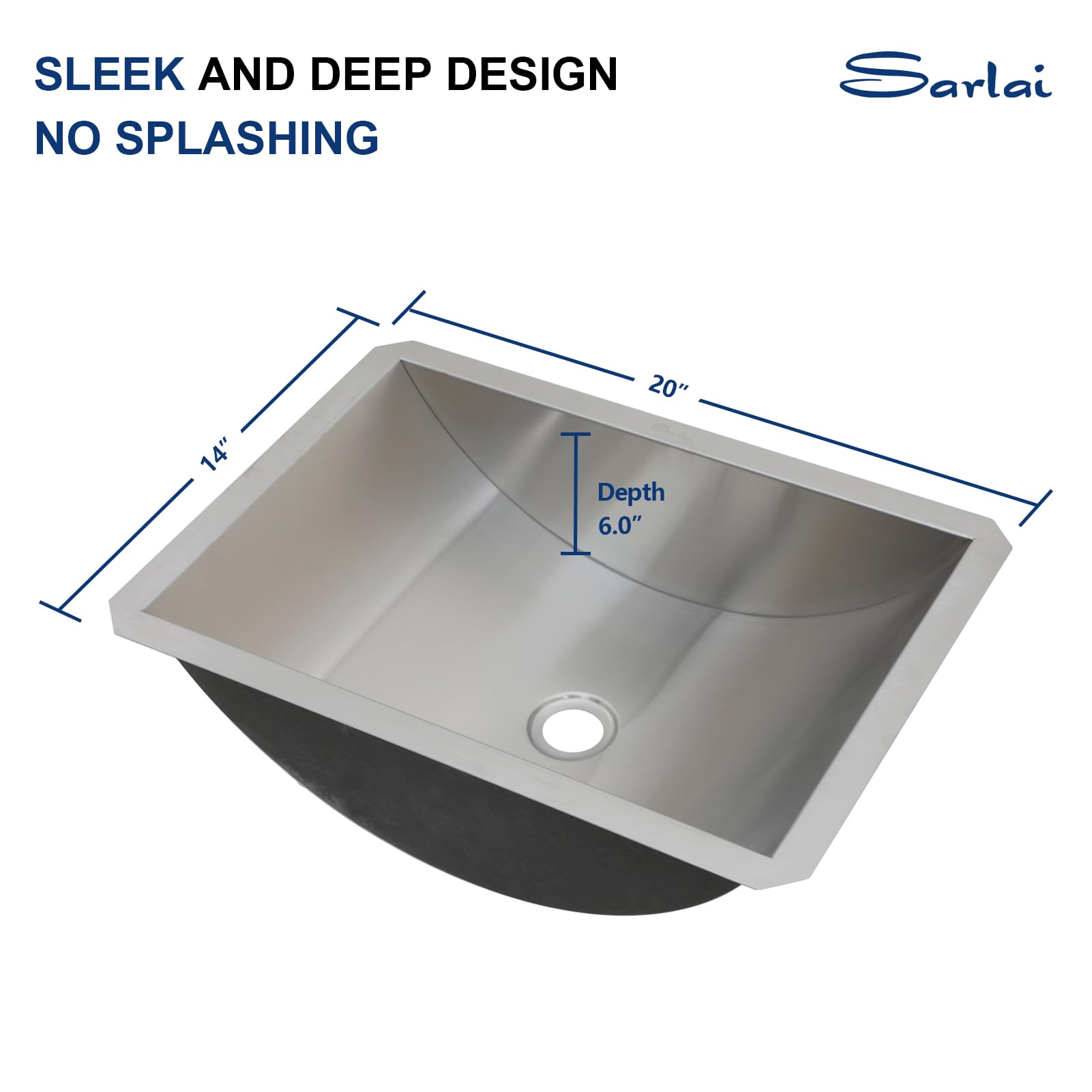 Snapklik.com : Stainless Steel Bathroom Sink Undermount - Sarlai 20x14 ...