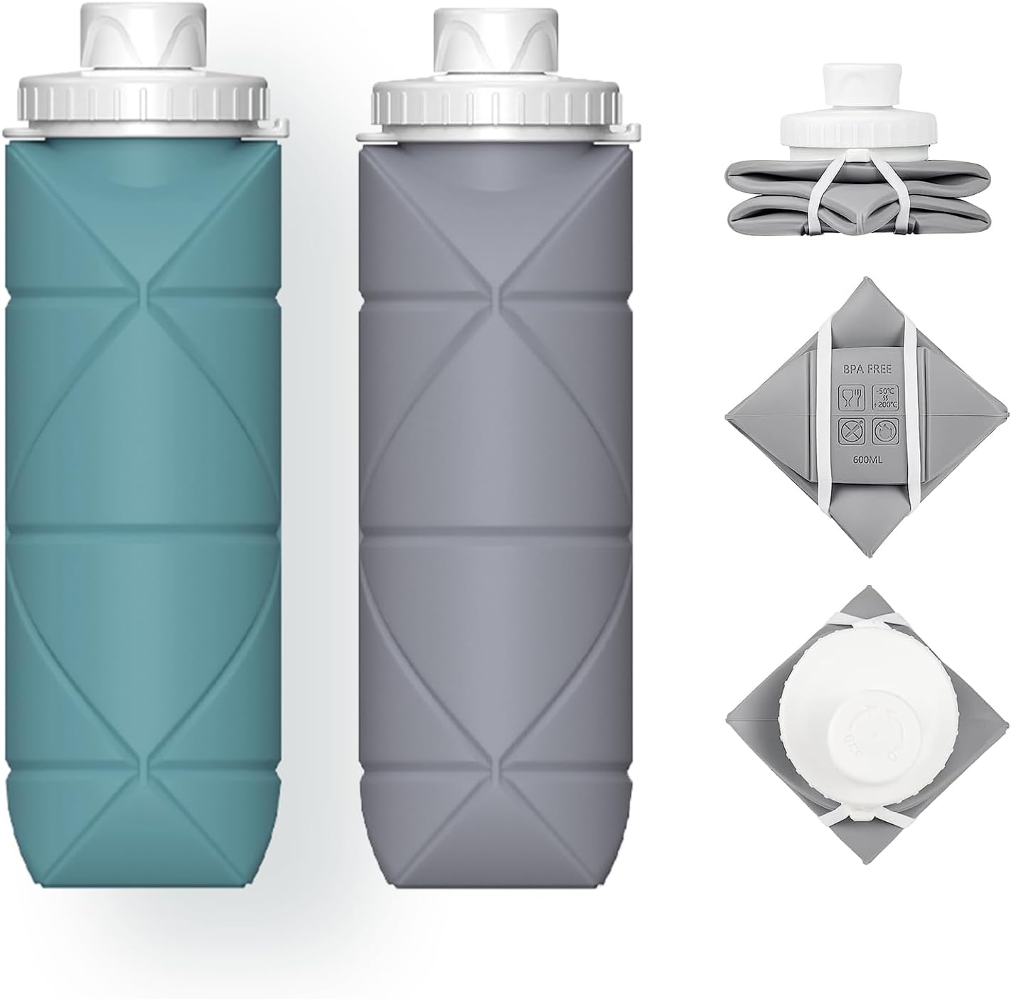 Botella de agua deportiva plegable, 2 botellas de agua blandas con válvula a prueba de fugas ...