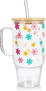 Amazon.com | ONEHAUS 40oz Cute Glass Tumbler with 2 Lids and 2 Straws ...