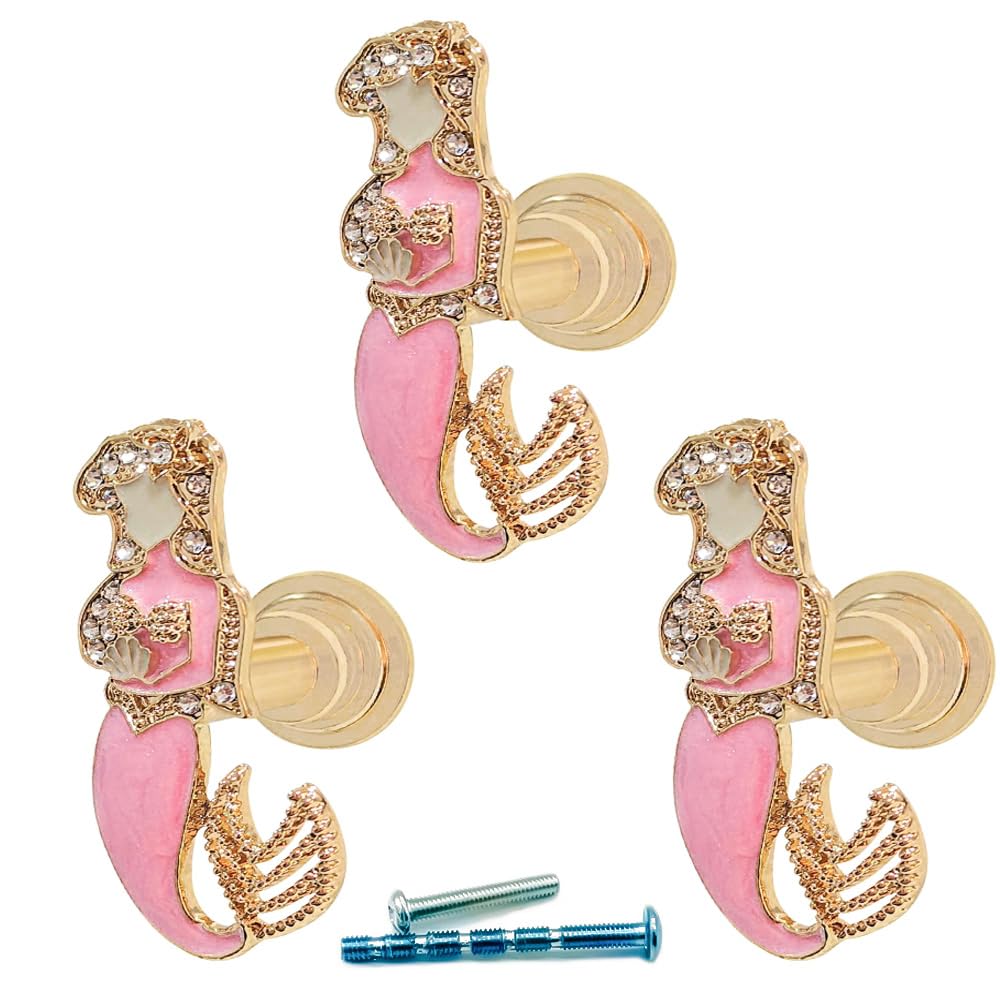 YOUYOUULU 3Pcs Mermaid-Princess-Drawer-Knobs, Diamonds-Pink-Ocean ...