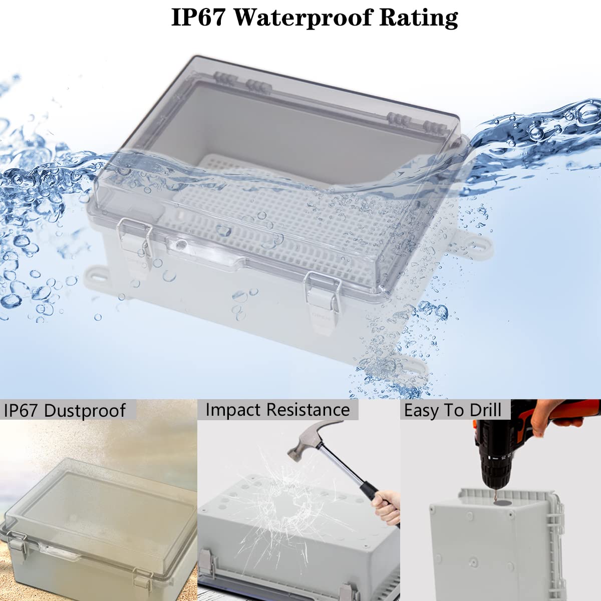 Snapklik.com : Junction Box,IP67 Waterproof Electrical Box Hinged Clear ...