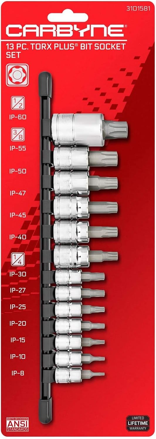 CARBYNE 13-Piece Torx Plus (aka 6 Lobe) Bit Socket Set, TP-8/IP-8 to TP ...