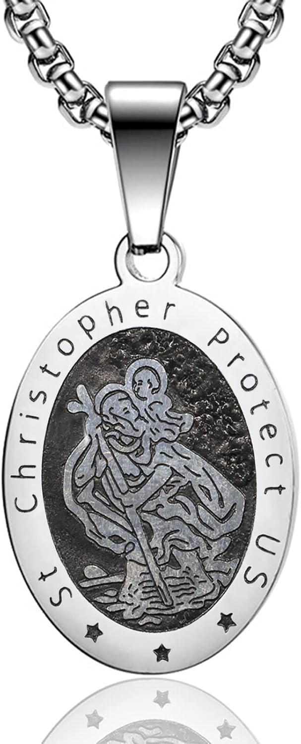 TOLOWOBK St Christopher Necklace for Men, Catholic Saint Necklace for ...