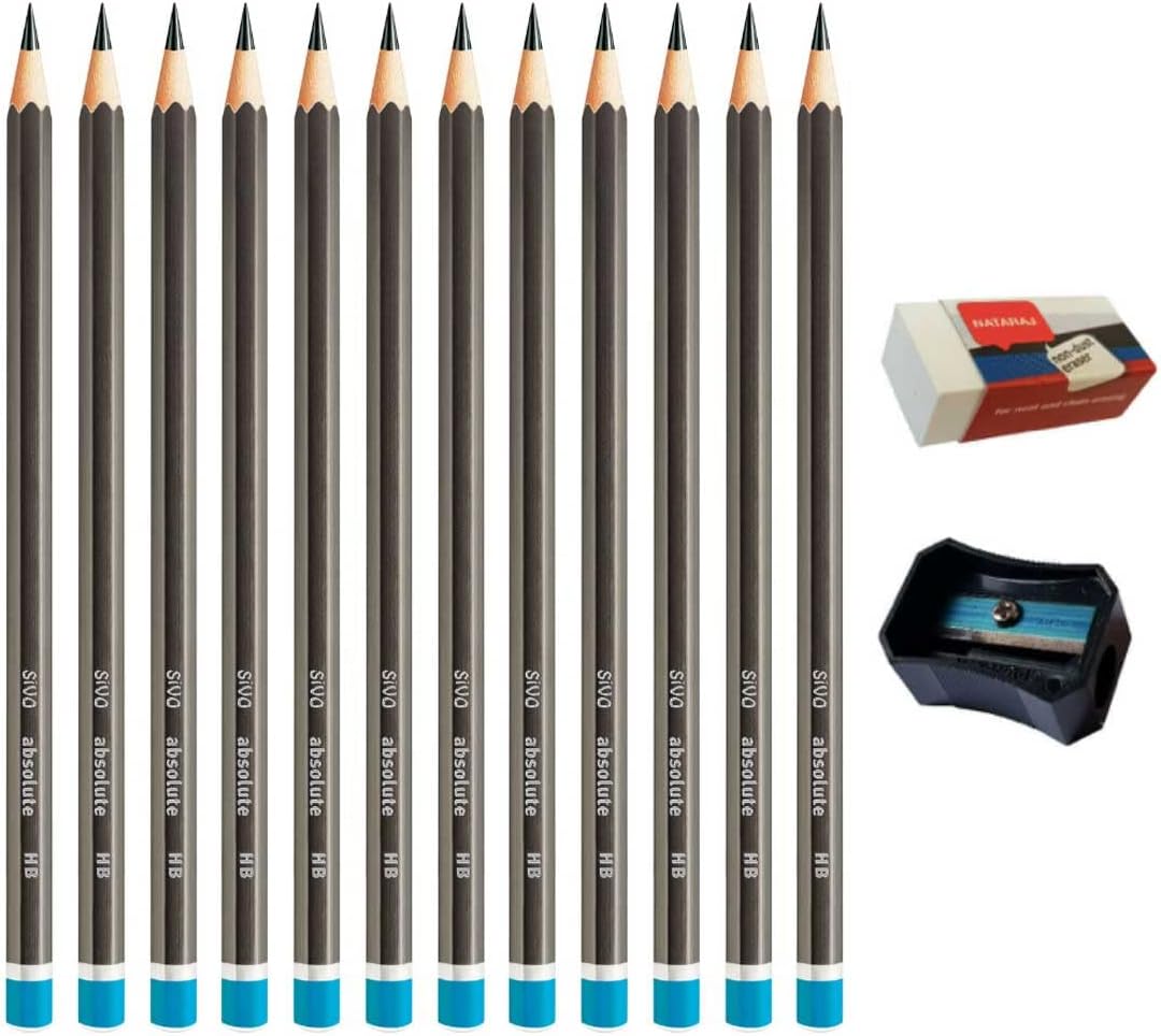Nataraj 12 x Sivo Writing Pencils With Sharpener & Non-Dust Eraser Long ...