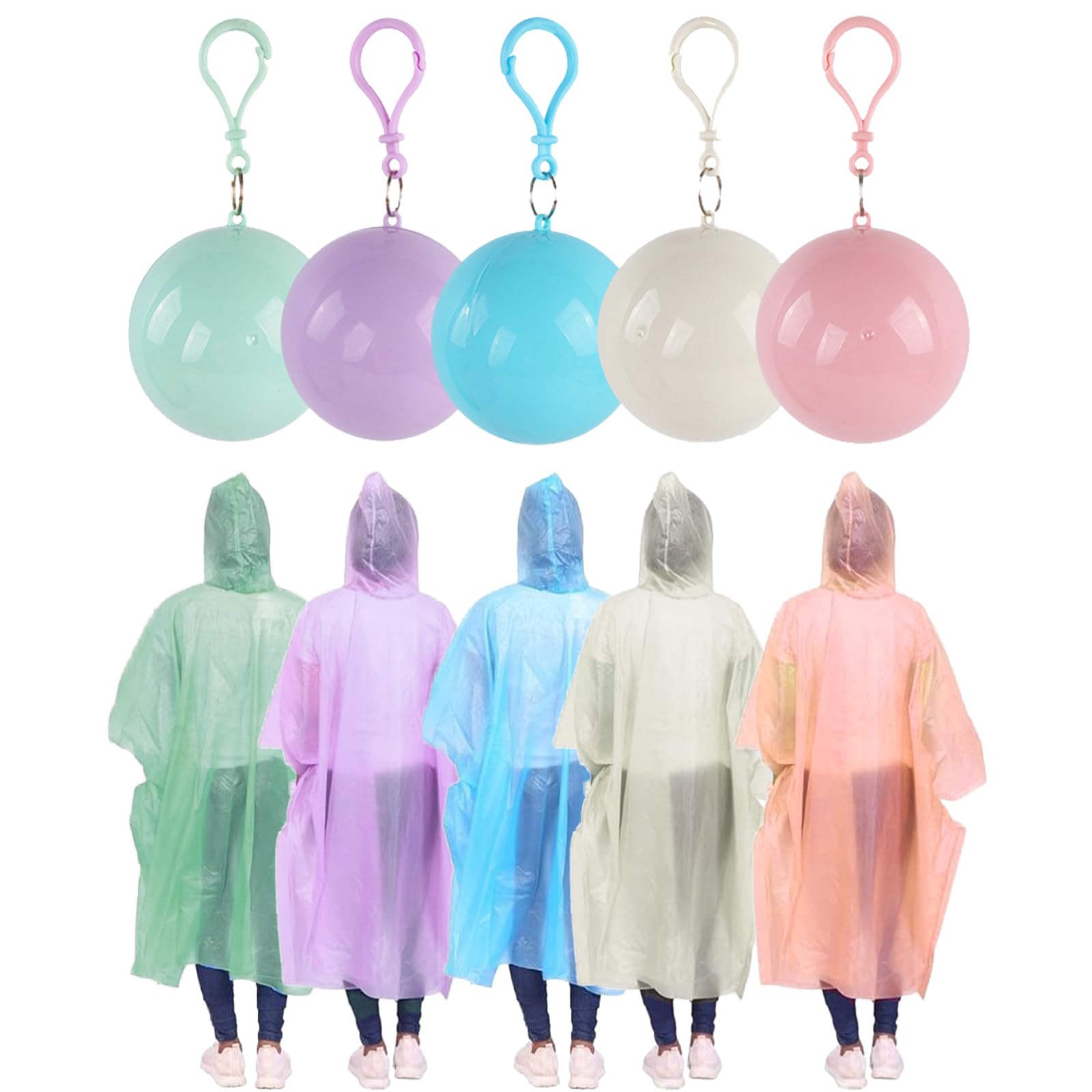 5Pcs Disposable Rain Ponchos, Colorful Portable Waterproof Raincoats ...