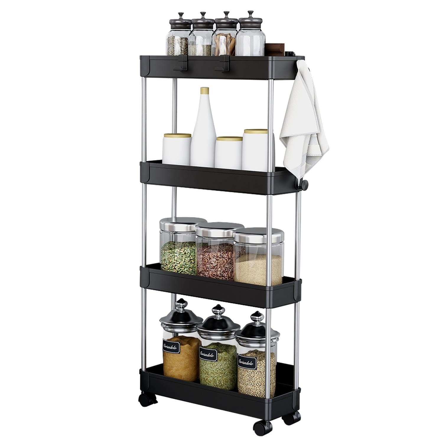 Alex Nash 4-Tier Slim Storage Trolley on Wheels - Rolling Utility Cart ...