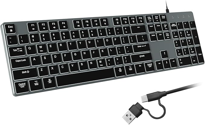 Amazon.com: POWZAN Wired Backlit Keyboard for Windows/Mac,Aluminum Slim ...