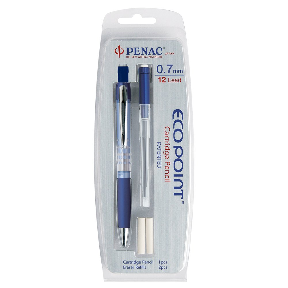 Penac Ecopoint Mech.Pencil Blue 0.7 Pack with Cartridge + 2 Eraser ...