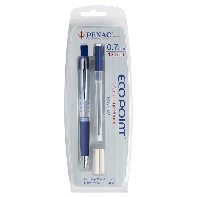 Penac Ecopoint Mech.Pencil Blue 0.7 Pack with Cartridge + 2 Eraser ...