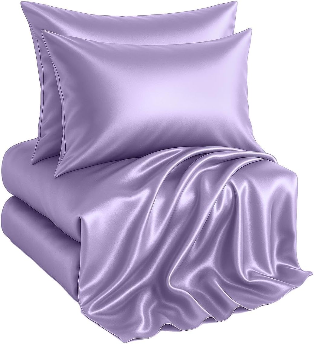 Amazon.com: Casa Platino Satin Bed Sheets Set King Size - 4 Pieces ...