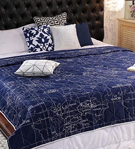 Buy SOLAJ - Designer Cotton Quilt (95"x95") Reversible Map Printed with ...