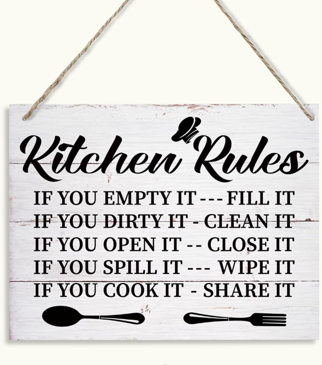 Amazon.com: Kitchen Rules Sign, Funny Hanging Wooden Wall Art, If You ...