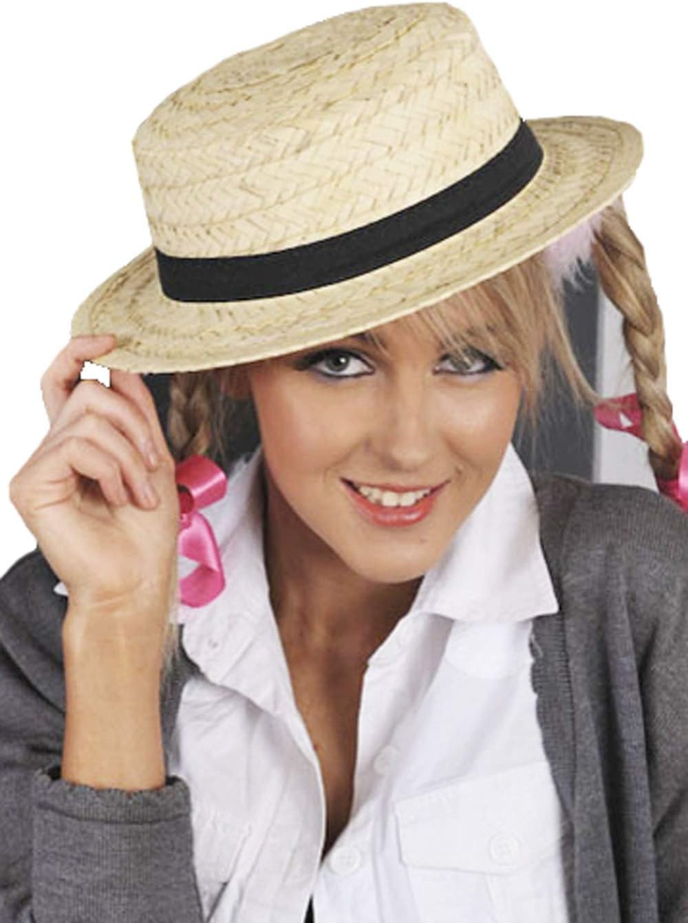 Magic Box Adult Size Schoolgirl Straw Boater Hat : Amazon.co.uk: Toys ...