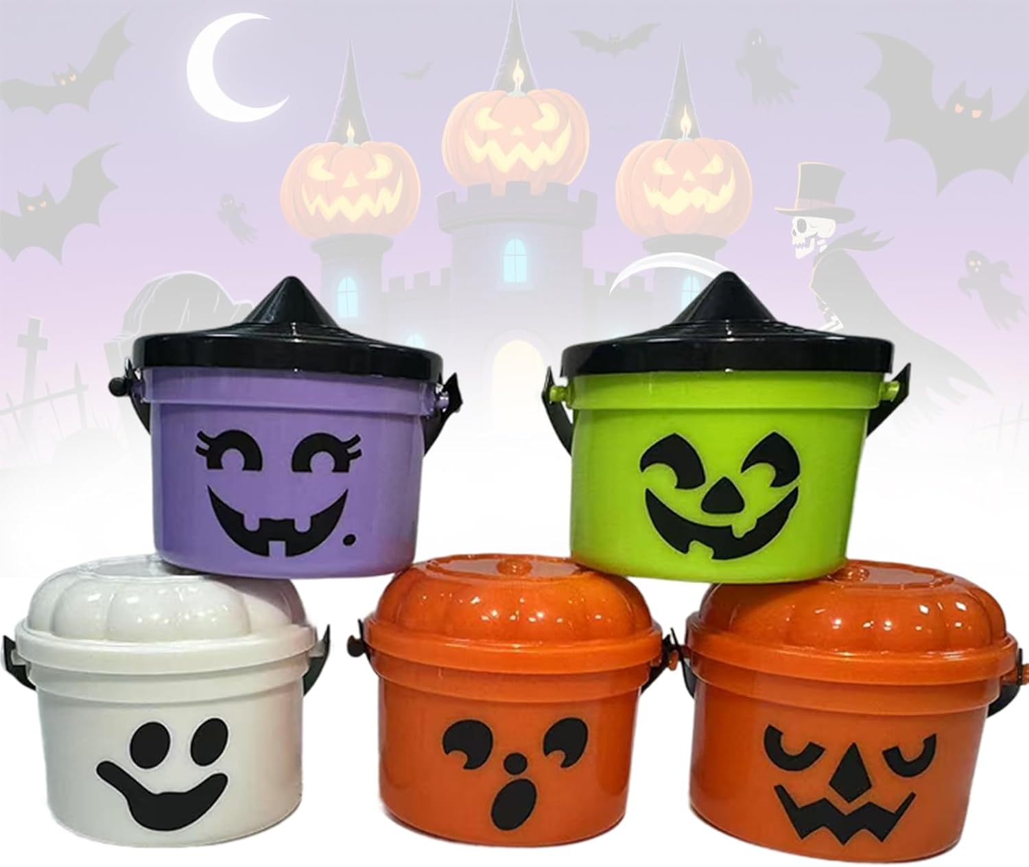 Amazon.com | Spooky Mini Boo Bucket Figurines, Mini Halloween Nostalgia ...