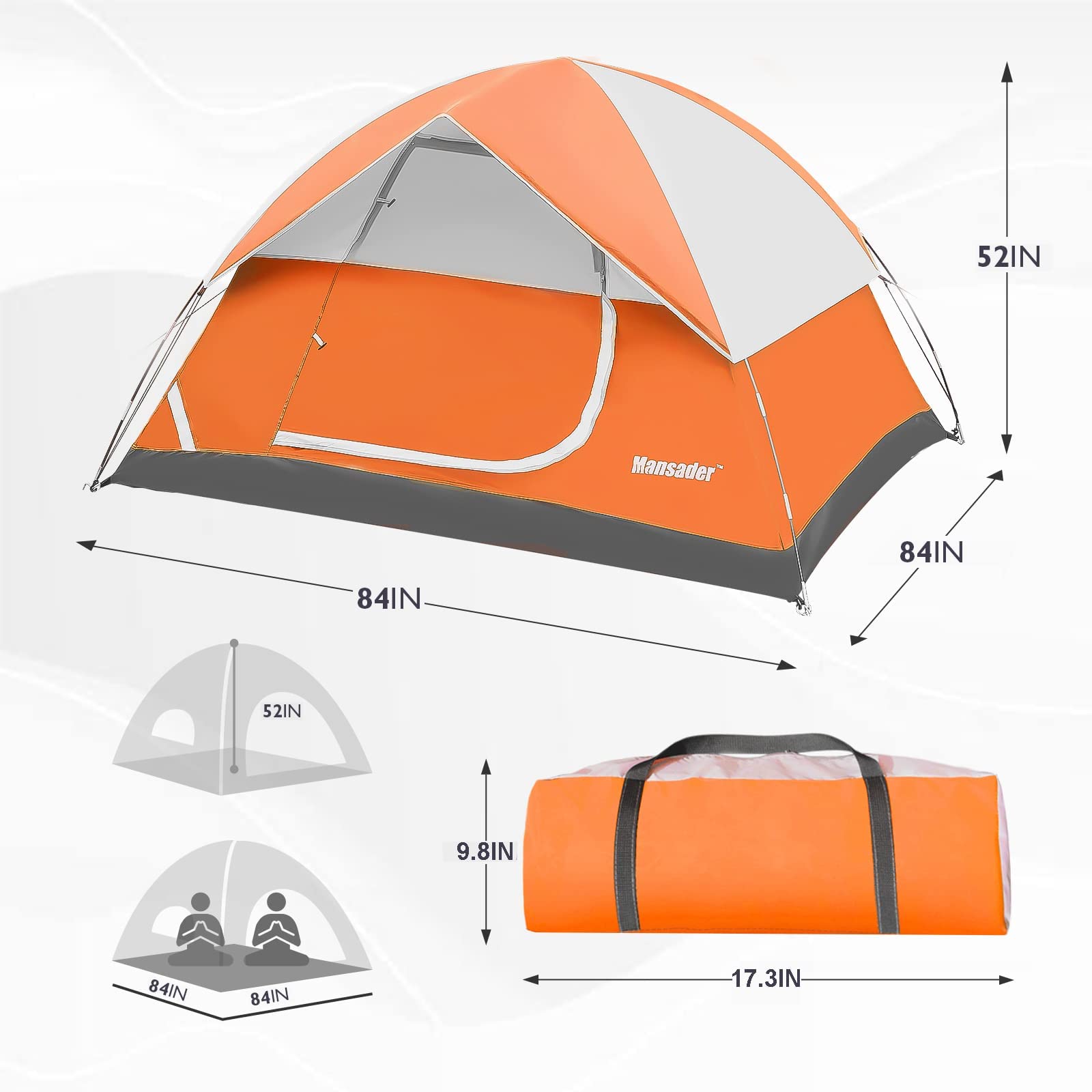 Mansader 2/4 Person Camping Tent for Outdoor Camping Family Beach ...