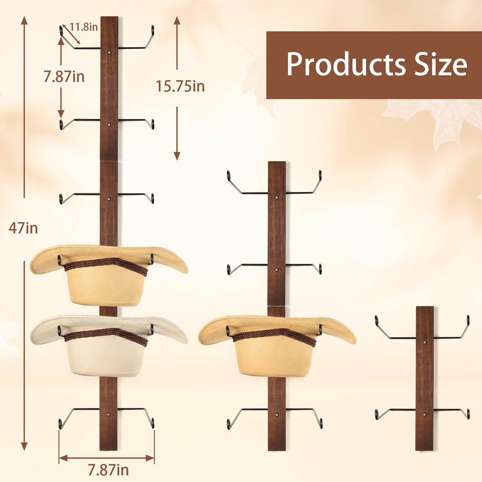 FLUFFYTREE Cowboy Hat Rack, 6 Pieces Hat Rack for Cowboy Hats with ...