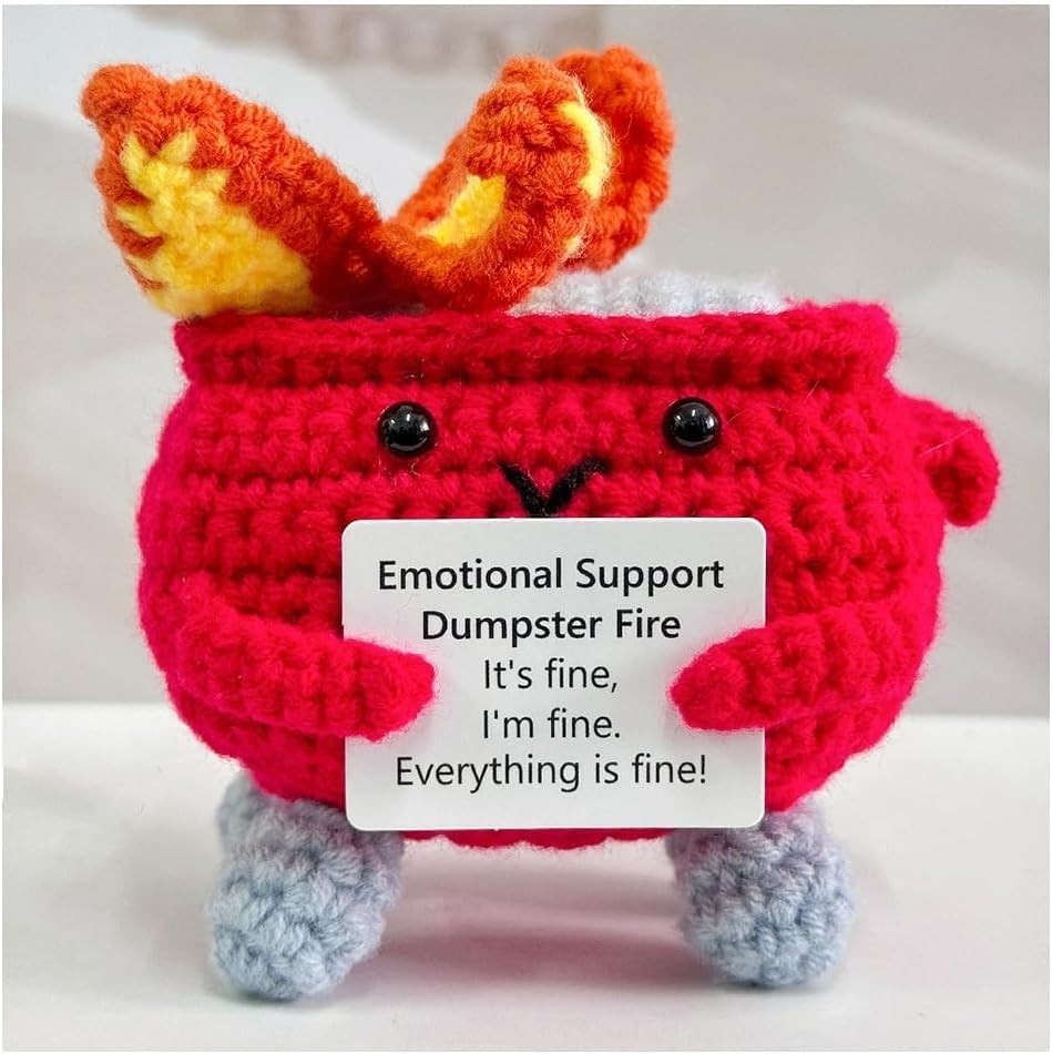 Emotional Support Dumpster Fire with Positive Card,Handmade Crochet ...