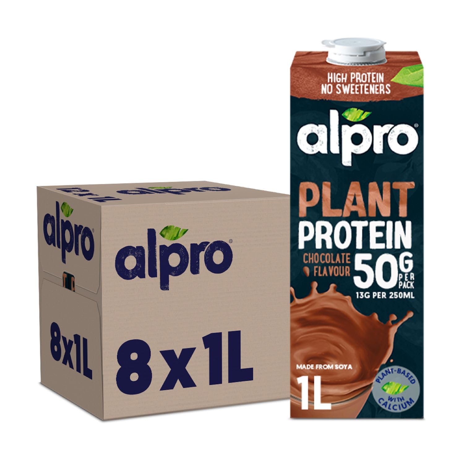 Alpro Chocolate Soya High Protein Plant-Based Long Life Drink, Vegan ...