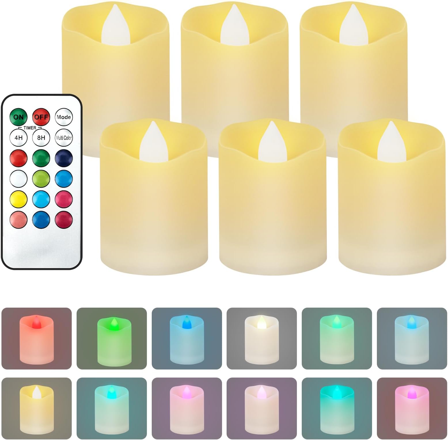 KEARLGMBH 6 Packs Led Candles RGB Tea Lights 24 Mode Flickering ...