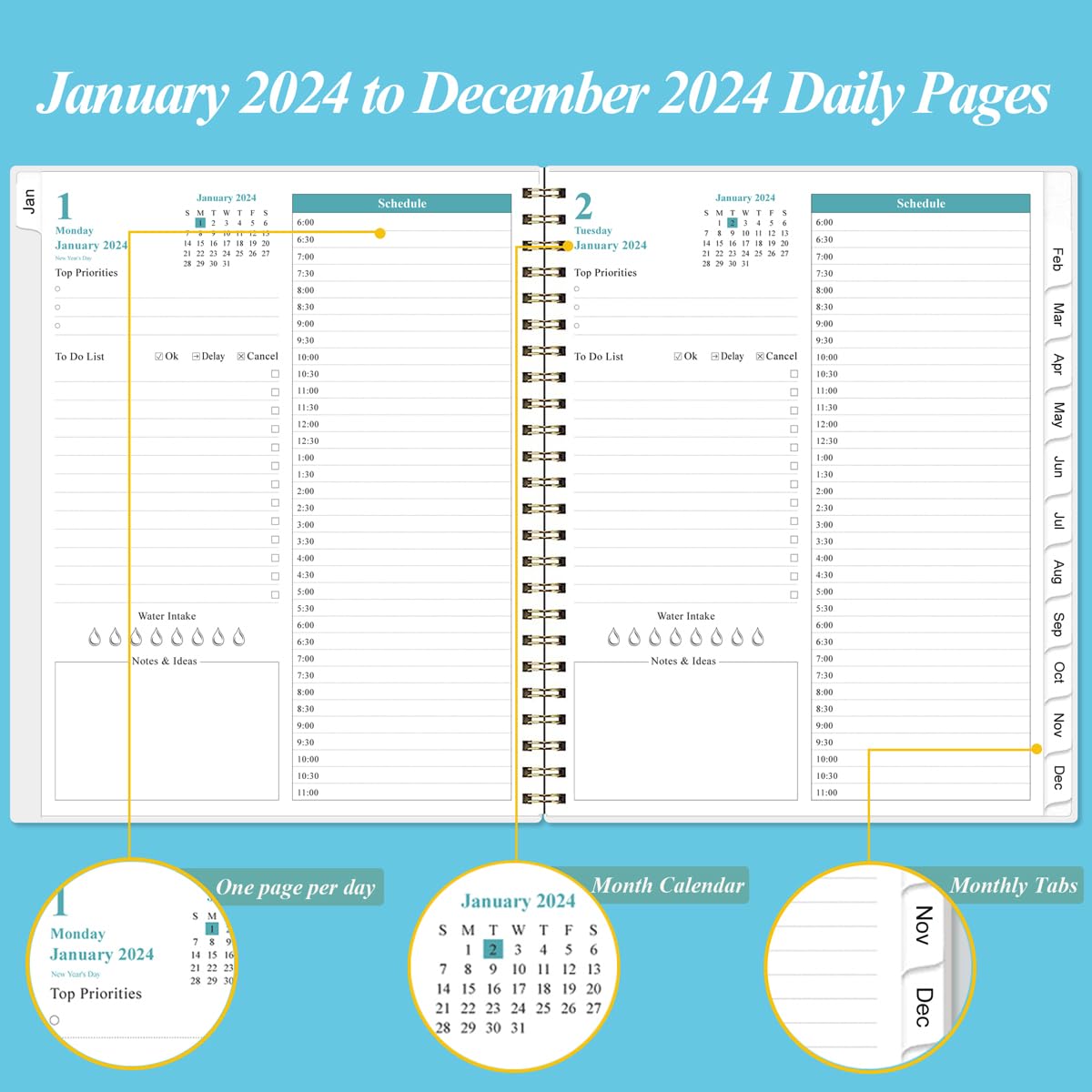 Snapklik.com : 2024 Daily & Monthly Planner, One Page Per Day, A4 Daily ...