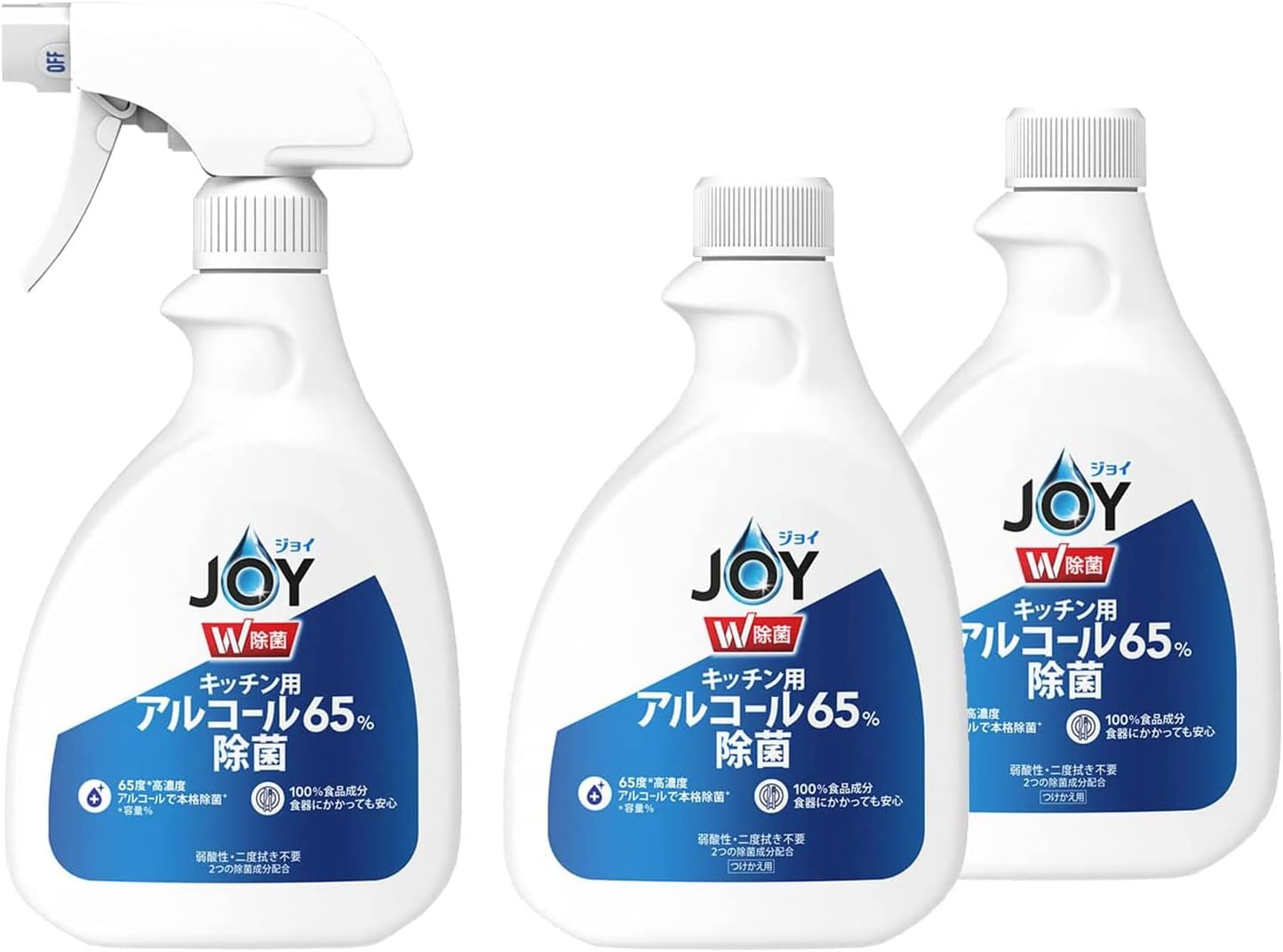 Amazon | ジョイ 【まとめ買い】 W除菌 スプレーキッチン用 65%アルコール 本体 350mL + つけかえ 350mL × 2個 | ジョイ | キッチンクリーナー剤