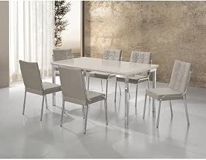 Conjunto Sala de Jantar Mesa Iza New Tampo Mdf/vidro 6 Cadeiras Natani ...